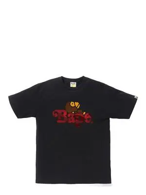 A BATHING APE Camo Milo On Tee Shirt - Black/red