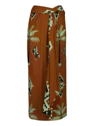 Johanna Ortiz Printed Midi Wrap Skirt - Brown