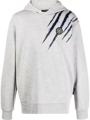 PLEIN SPORT Scratch-print Long-sleeved Hoodie - Grey