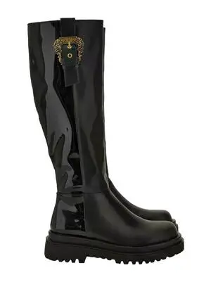 Versace Buckle-embellished Platform Boots - Black