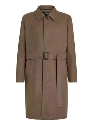 Zegna Belted Twill Coat - Brown