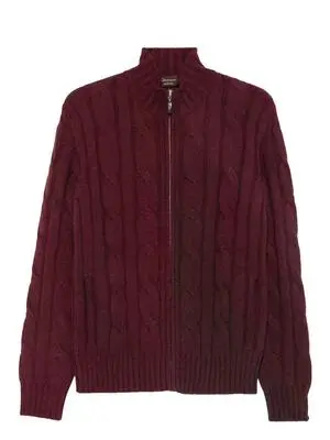 DORIANI CASHMERE Cable-knit Zip-front Cardigan - Red