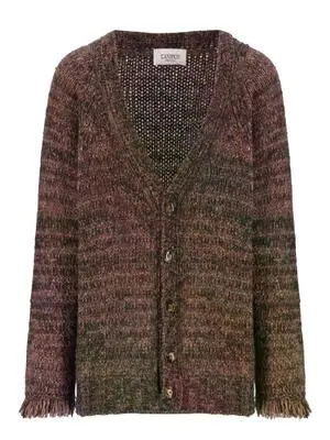 LANEUS Fringed Button Cardigan - Brown