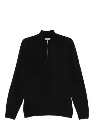 Canali High-neck Zip-front Sweater - Black