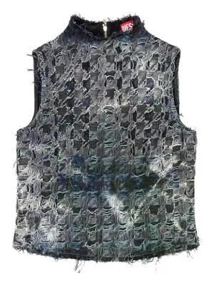 DIESEL Houndstooth Denim Vest - Blue