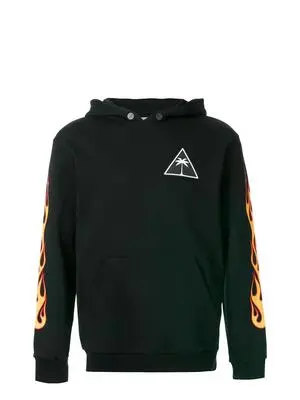 Palm Angels Flames Print Hoodie - Black