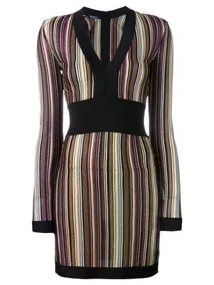 Balmain Striped Bodycon Dress - Black