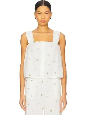 WeWoreWhat Ruffle Button Front Tank - Embroidery Floral Ivory