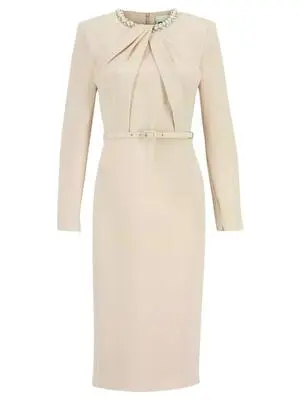 Roland Mouret Pearl-embellished Draped Dress - Neutrals
