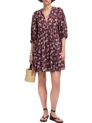 MADEWELL Floral Split Neck Puff Sleeve Mini Dress