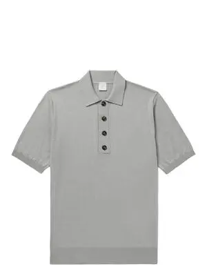 Eleventy Cotton And Cashmere-blend Polo Shirt - Gray