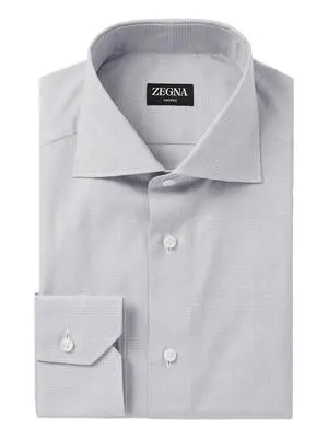 Zegna Cutaway-collar Micro-checked Trofeo™ Cotton-poplin Shirt - Blue