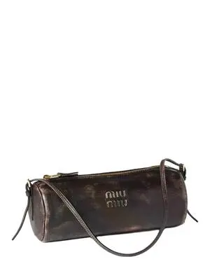 Miu Miu Embossed Logo Cylinder Shoulder Bag - Brown