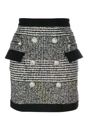 Balmain Buttoned Tweed Mini Skirt - Black