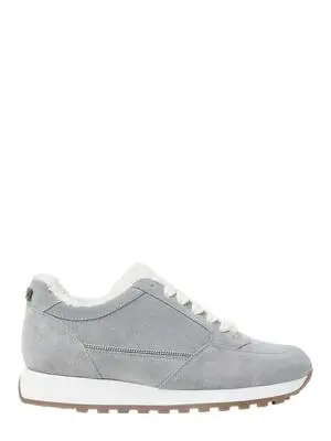 Peserico Suede Shearling-trim Sneakers - Grey