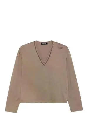 Fabiana Filippi Embellished V-neck Jersey Top - Neutrals
