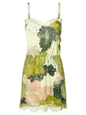 Off-White Lace Short Dress - Green