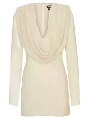 ROTATE BY BIRGER CHRISTENSEN Draped Long-sleeve Mini Dress - Neutrals