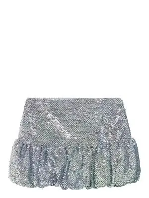 16Arlington Sequinned Bubble-hem Mini Skirt - Silver