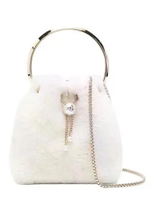 JIMMY CHOO Bon Bon Pearl-embellished Ring-handle Mini Bag - White