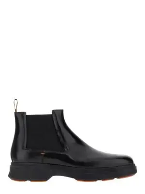 Santoni Elastic-panel Leather Boots - Black