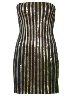 Balmain Glitter Stripe Strapless Dress - Black