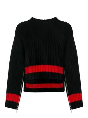 Alexander McQueen Zipped Sleeves Chunky Knit Sweater - Black
