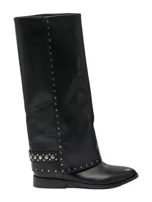 STRATEGIA SHOES Stud-embellished Leather Boots - Black