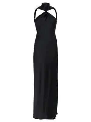 Attico High-neck Maxi Dress With Twisted Detail - Black