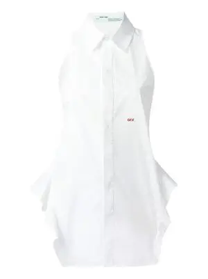Off-White Ruffled Trim Sleeveless Shirt - White