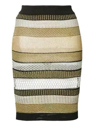 Balmain Striped Midi Skirt - Black