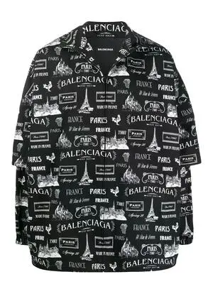 Balenciaga Paris-print Layered-sleeve Jacket - Black