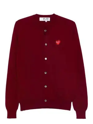 Play Comme Des Garcon Heart-emblem Rhinestone Cardigan - Red