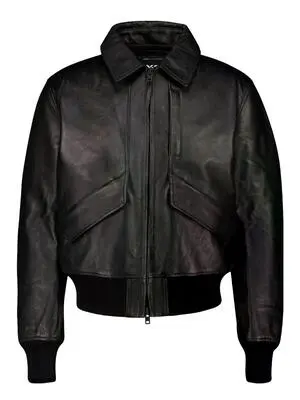 Y3 Zipped-front Leather Jacket - Black