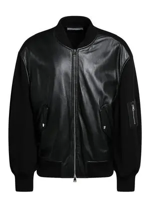 Givenchy Leather Bomber Jacket With Wool Sleeves - Black