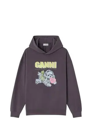 GANNI Organic Cotton Graphic Hoodie - Grey