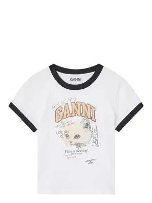 GANNI Organic Cotton Kitty T-shirt - White