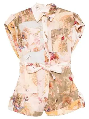 Zimmermann Ascension Linen Playsuit - Powder