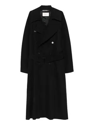 Saint Laurent Wool Long Coat - Black