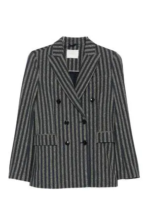 CIRCOLO 1901 Cotton Striped Double-breasted Jacket - Blue