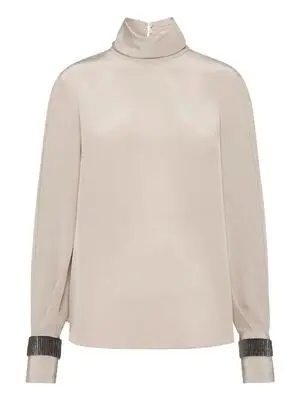 Brunello Cucinelli Silk High Neck Top - Beige