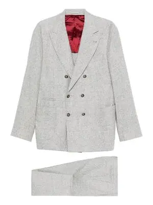 Brunello Cucinelli Wool And Silk Double Breasted Suit - Light Grey