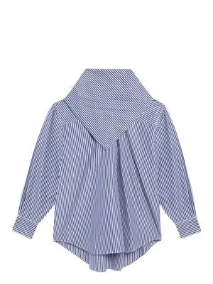 Ami Striped Poplin Scarf Shirt - Blue