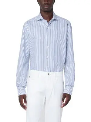 XACUS White/blue Striped Travel Shirt - Light Blue