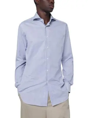 XACUS White Striped Travel Shirt - Blue