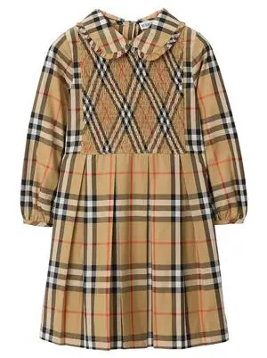 Burberry Check Pattern Cotton Poplin Dress - Beige