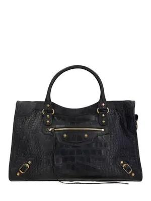 Balenciaga Medium Le City Crocodile-embossed Top-handle Tote Bag - Black