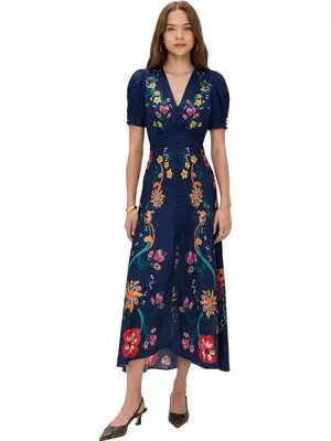 Saloni Lea Silk Maxi Dress Corsage Bloom Plmt