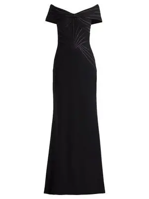 Tadashi Shoji Off-shoulder Panelled Gown - Black