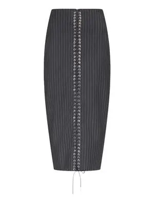 LUDOVIC DE SAINT SERNIN Pinstripe Pencil Skirt With Eyelet Details - Black